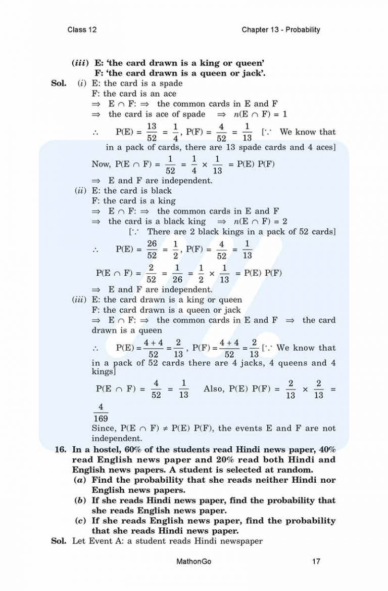 NCERT Solutions for Class 12 Maths Chapter 13 – Probability – MathonGo