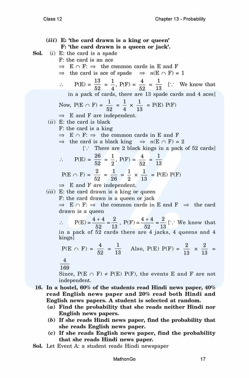 NCERT Solutions for Class 12 Maths Chapter 13 – Probability – MathonGo