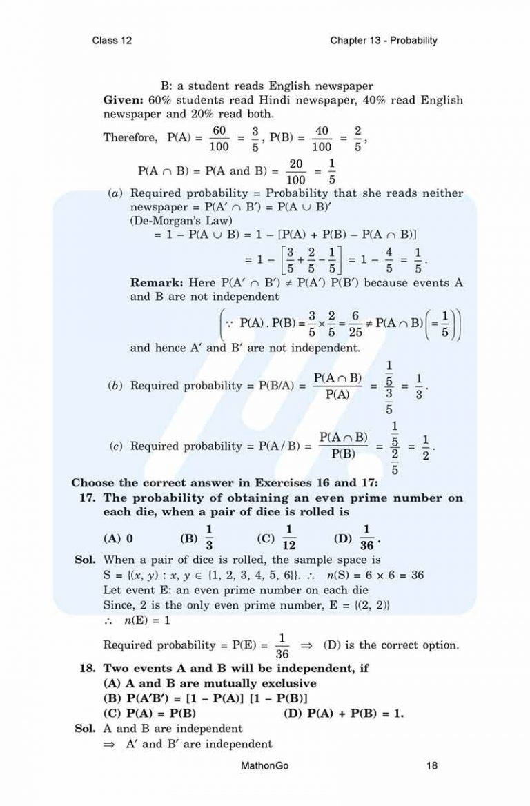 NCERT Solutions for Class 12 Maths Chapter 13 – Probability – MathonGo