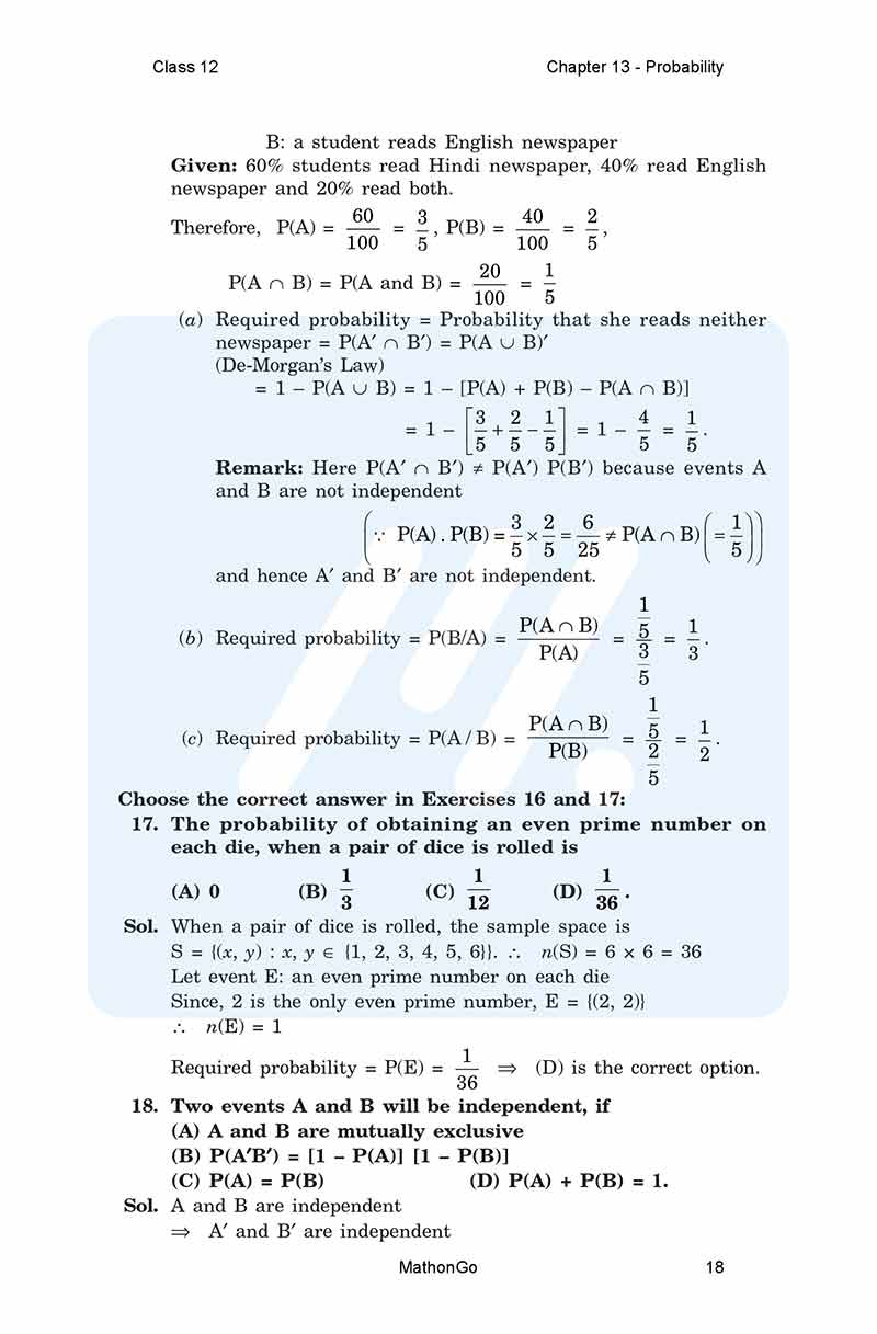 NCERT Solutions for Class 12 Maths Chapter 13 – Probability – MathonGo