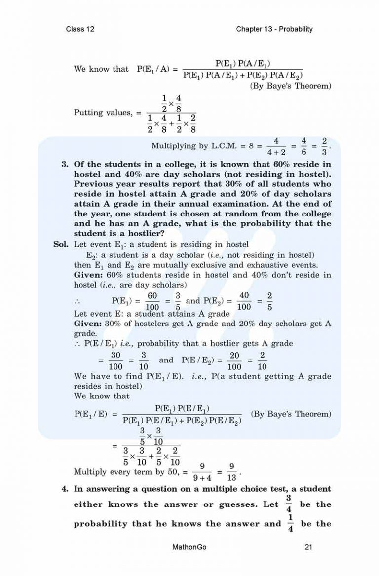 NCERT Solutions for Class 12 Maths Chapter 13 – Probability – MathonGo