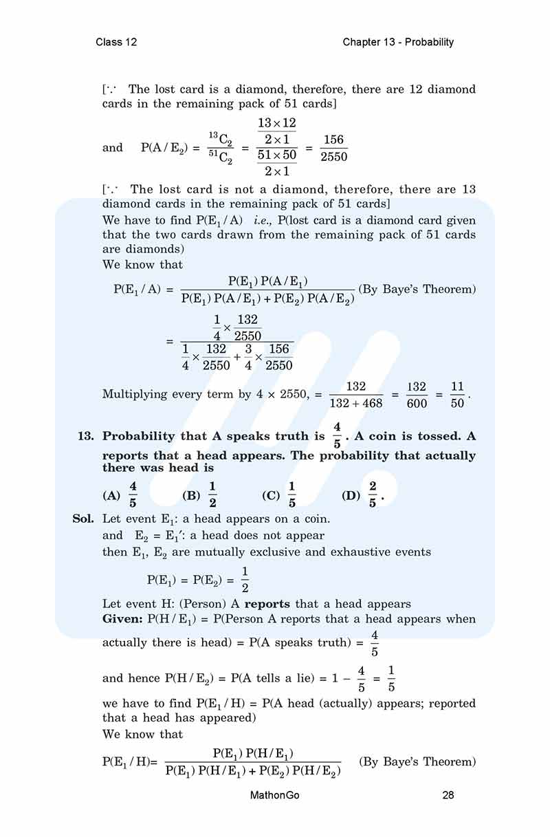 NCERT Solutions for Class 12 Maths Chapter 13 – Probability – MathonGo