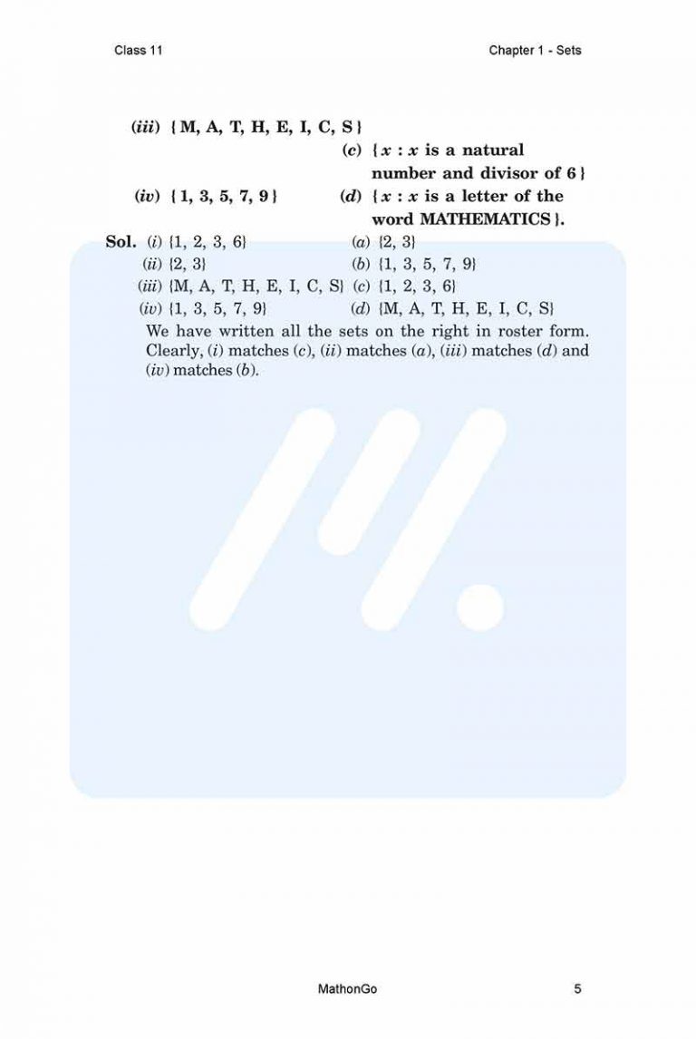 NCERT Solutions for Class 11 Maths Chapter 1 – Sets – MathonGo