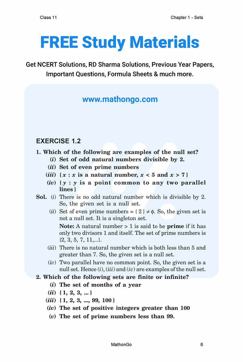 NCERT Solutions for Class 11 Maths Chapter 1 – Sets – MathonGo
