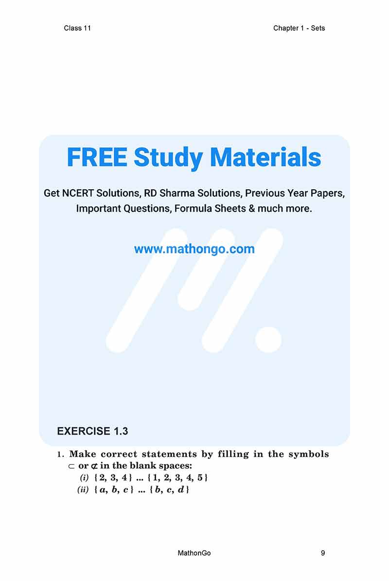 NCERT Solutions for Class 11 Maths Chapter 1 – Sets – MathonGo