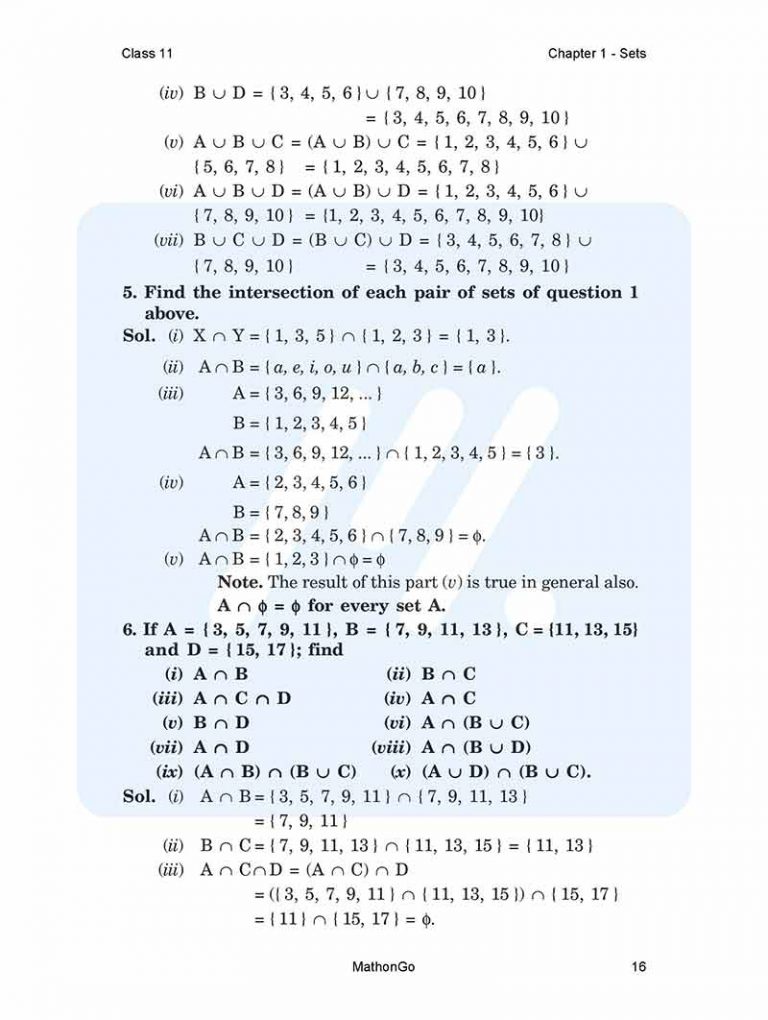 NCERT Solutions for Class 11 Maths Chapter 1 – Sets – MathonGo
