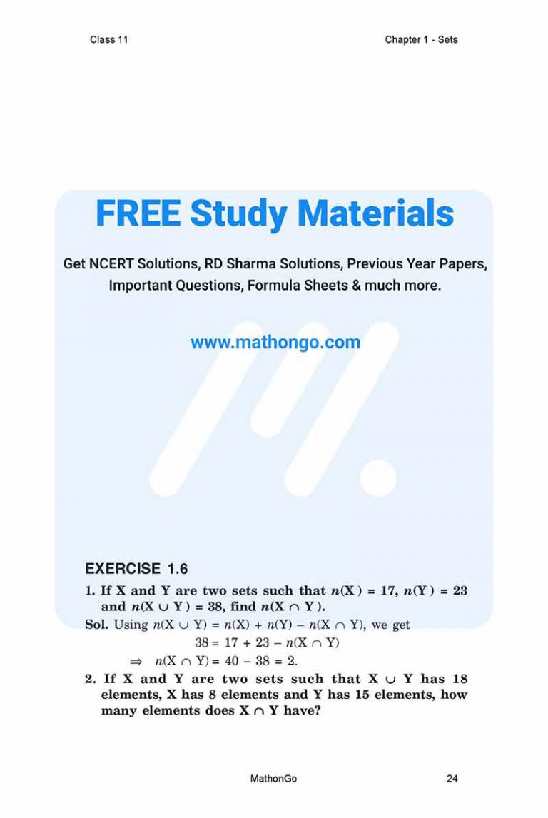 NCERT Solutions for Class 11 Maths Chapter 1 – Sets – MathonGo