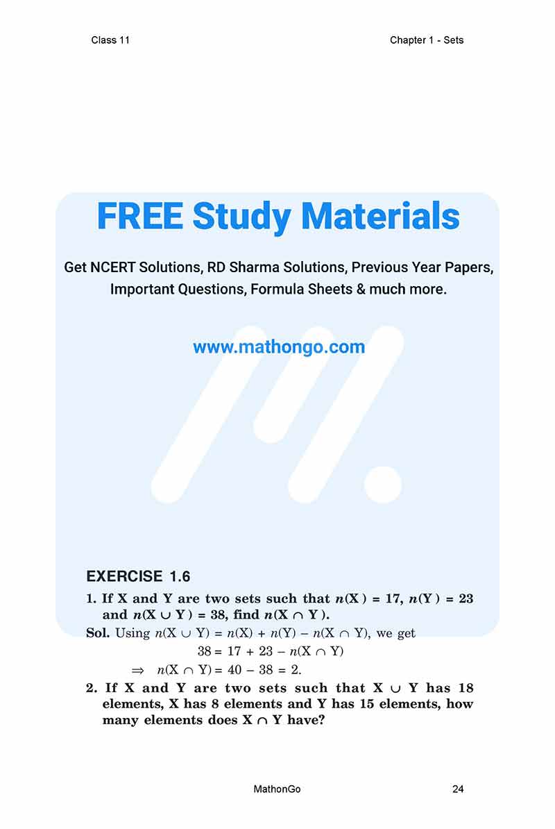 NCERT Solutions for Class 11 Maths Chapter 1 – Sets – MathonGo
