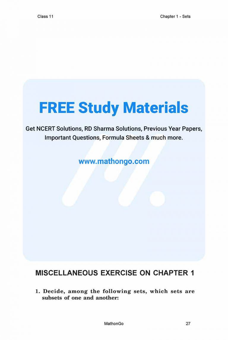 NCERT Solutions for Class 11 Maths Chapter 1 Miscellaneous – MathonGo