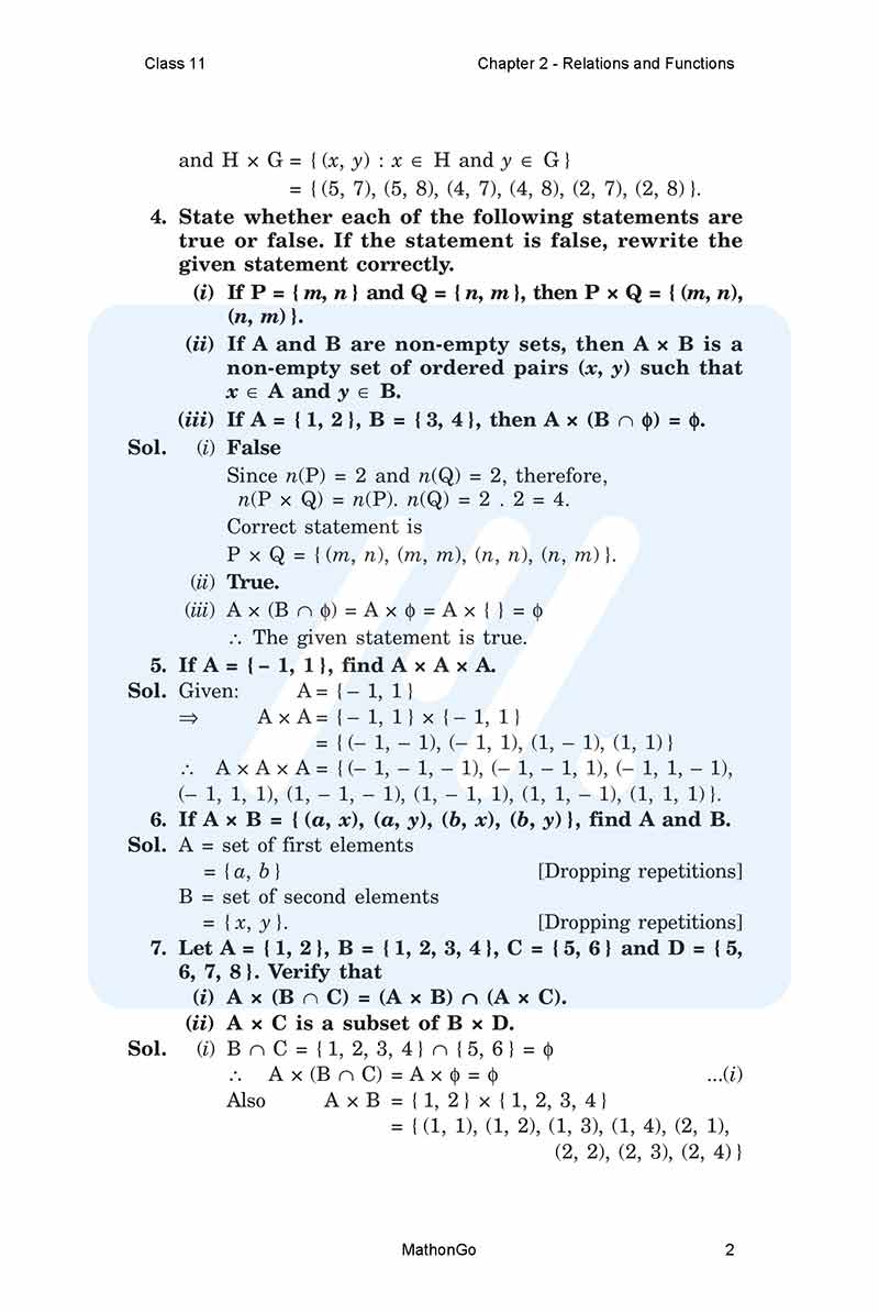 NCERT Solutions for Class 11 Maths Chapter 2 – Relations and Functions – MathonGo