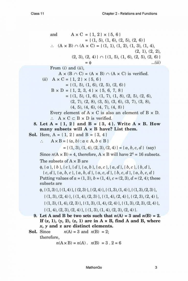 NCERT Solutions for Class 11 Maths Chapter 2 – Relations and Functions ...