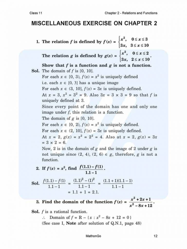 NCERT Solutions for Class 11 Maths Chapter 2 Miscellaneous – MathonGo