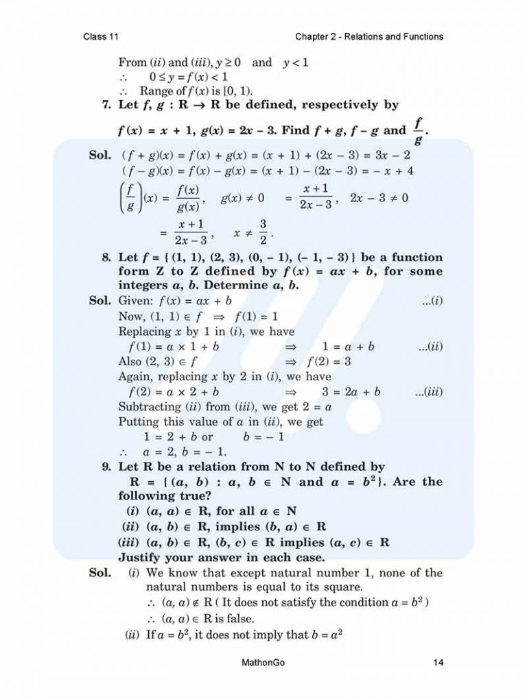 NCERT Solutions for Class 11 Maths Chapter 2 – Relations and Functions ...