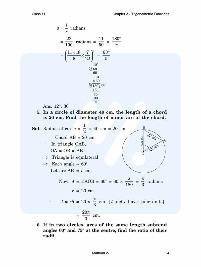 NCERT Solutions for Class 11 Maths Chapter 3 – Trigonometric Functions – MathonGo
