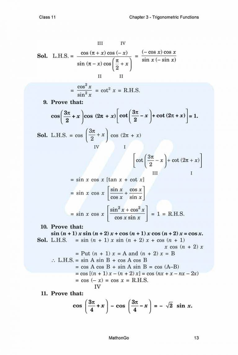 NCERT Solutions for Class 11 Maths Chapter 3 – Trigonometric Functions ...