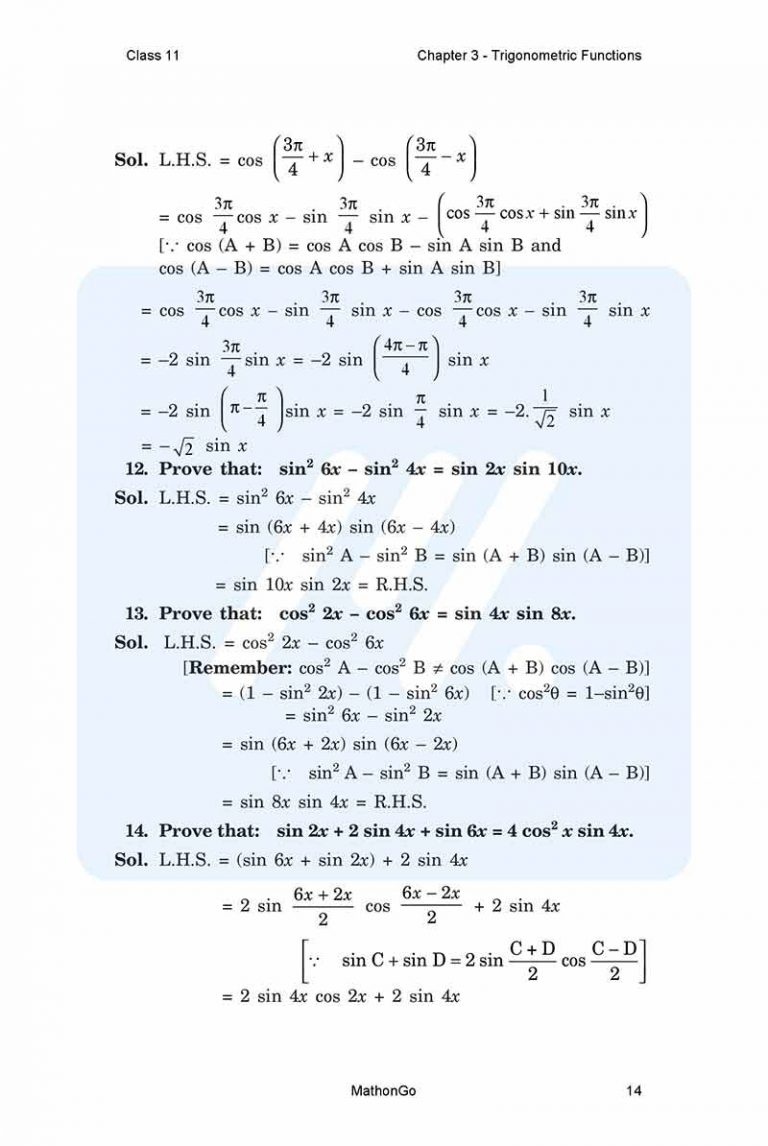 NCERT Solutions for Class 11 Maths Chapter 3 – Trigonometric Functions ...