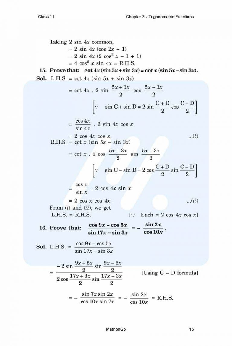 NCERT Solutions for Class 11 Maths Chapter 3 – Trigonometric Functions ...