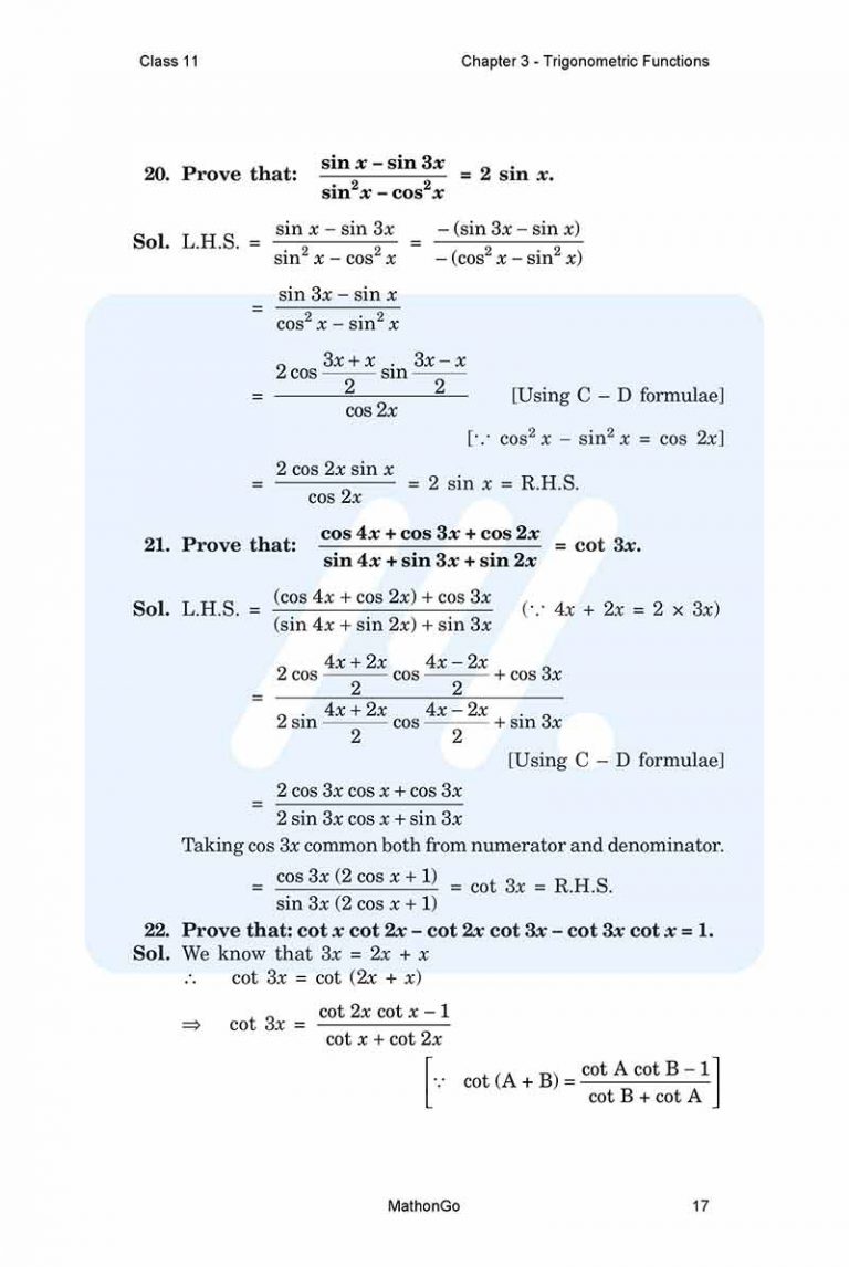 NCERT Solutions for Class 11 Maths Chapter 3 – Trigonometric Functions ...