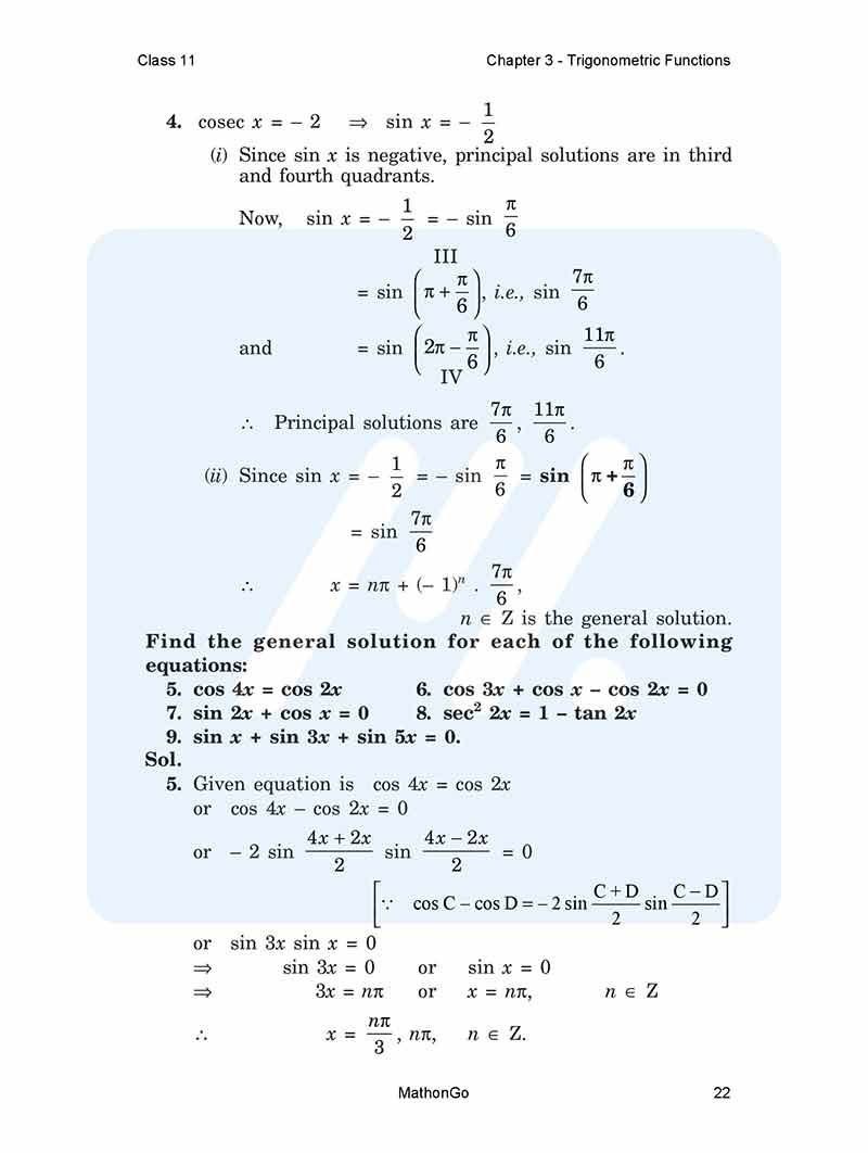 NCERT Solutions for Class 11 Maths Chapter 3 – Trigonometric Functions ...