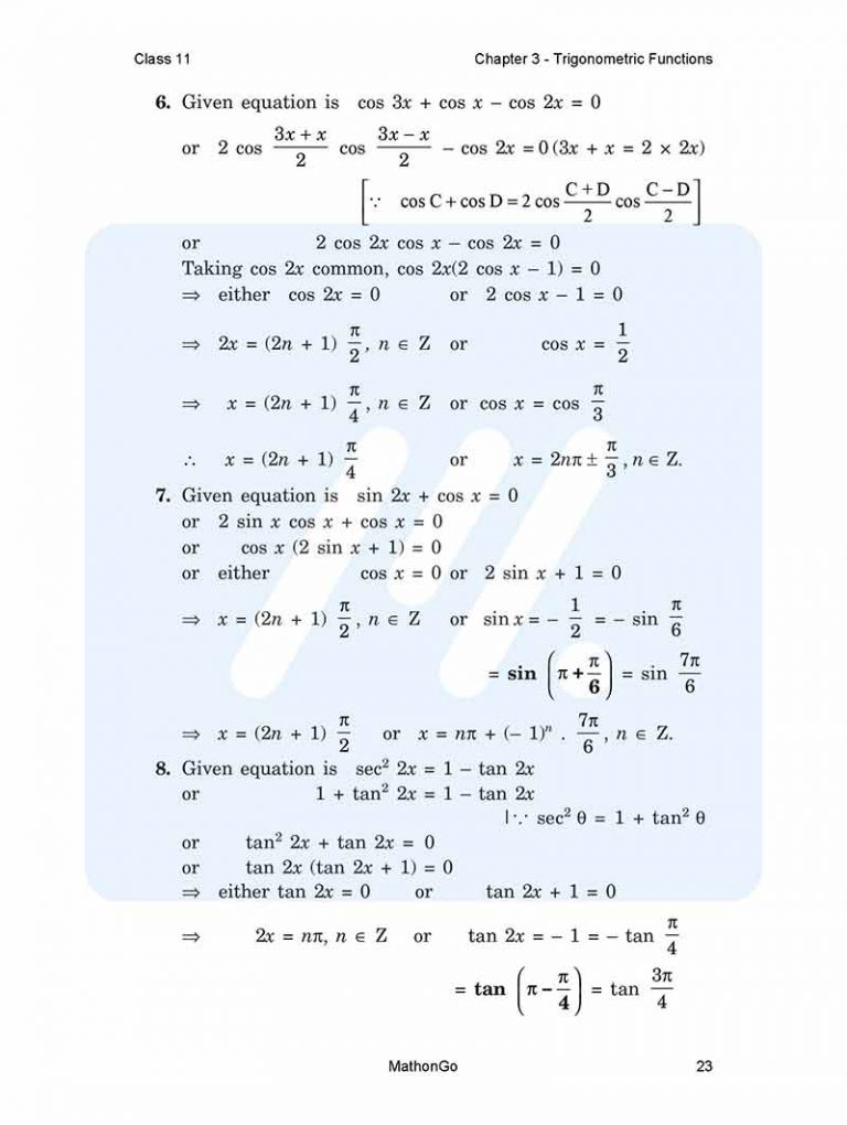 NCERT Solutions for Class 11 Maths Chapter 3 – Trigonometric Functions – MathonGo