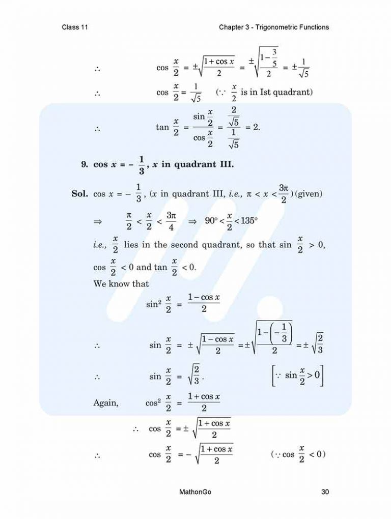 NCERT Solutions for Class 11 Maths Chapter 3 – Trigonometric Functions – MathonGo