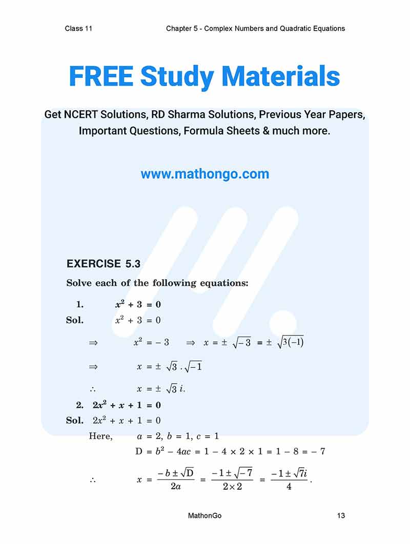 NCERT Solutions for Class 11 Maths Chapter 5 – Complex Numbers and ...