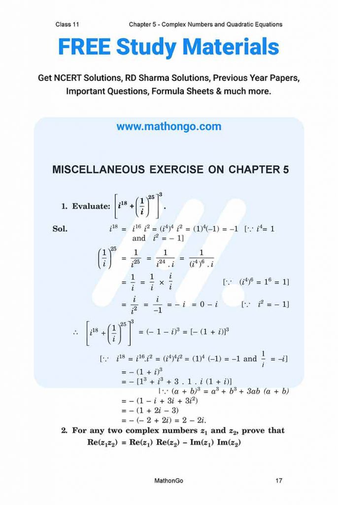 NCERT Solutions For Class 11 Maths Chapter 5 Miscellaneous MathonGo