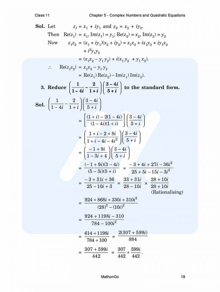 NCERT Solutions for Class 11 Maths Chapter 5 – Complex Numbers and Quadratic Equations – MathonGo