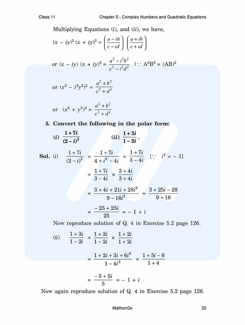 NCERT Solutions for Class 11 Maths Chapter 5 – Complex Numbers and Quadratic Equations – MathonGo