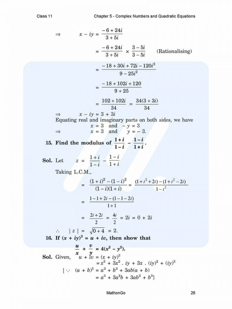 NCERT Solutions For Class 11 Maths Chapter 5 Complex Numbers And NCERT Solutions For Class 11 Maths Chapter 5 Complex Numbers And