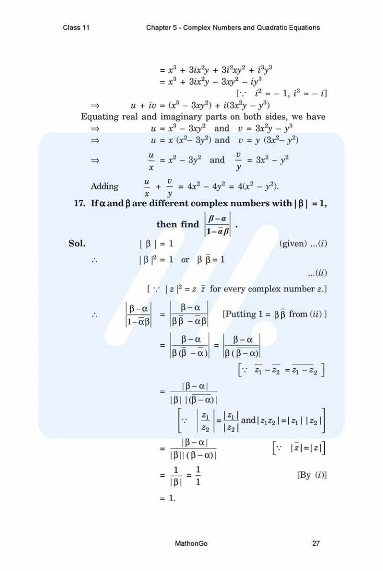 NCERT Solutions for Class 11 Maths Chapter 5 – Complex Numbers and Quadratic Equations – MathonGo
