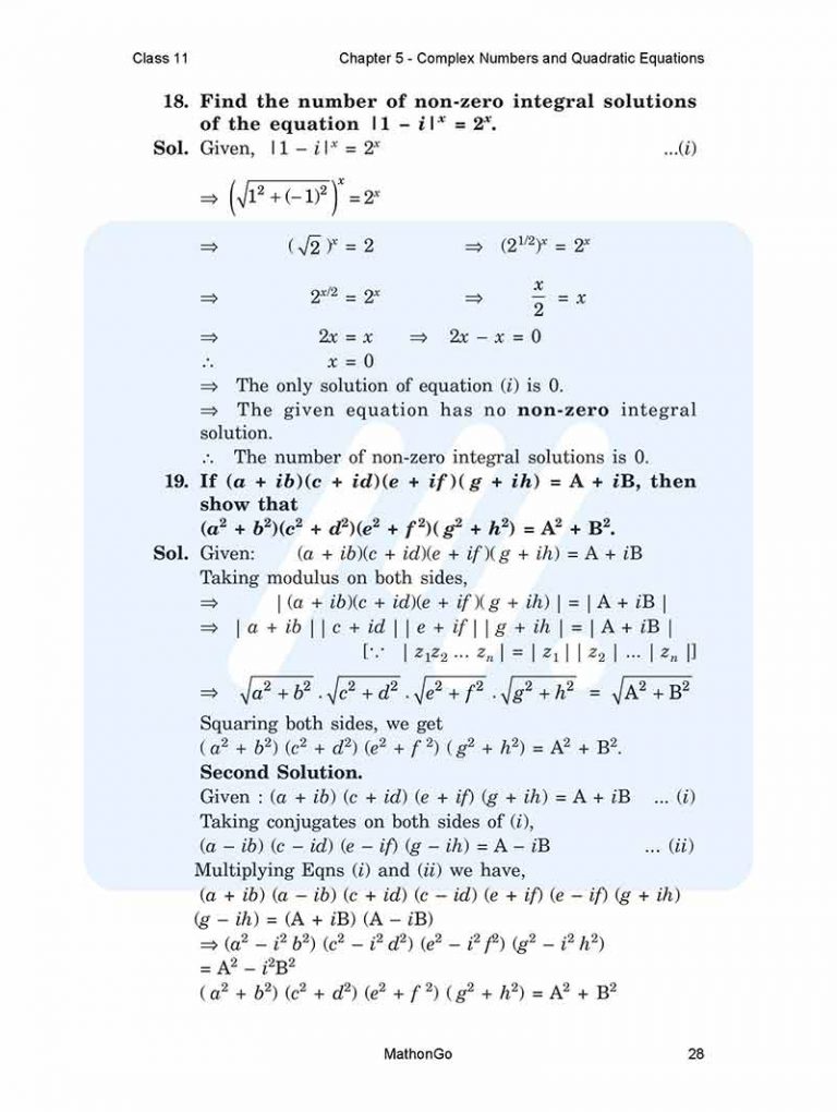 NCERT Solutions for Class 11 Maths Chapter 5 – Complex Numbers and Quadratic Equations – MathonGo