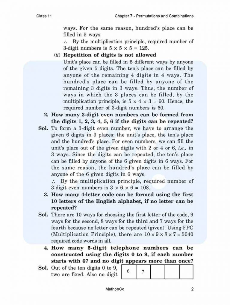 NCERT Solutions for Class 11 Maths Chapter 7 – Permutations and Combinations – MathonGo