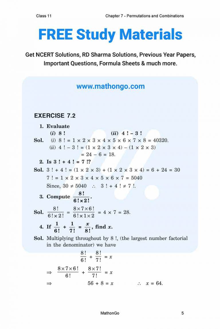 NCERT Solutions for Class 11 Maths Chapter 7 – Permutations and ...