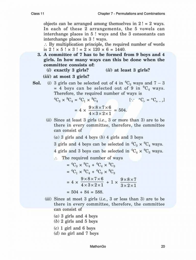 NCERT Solutions for Class 11 Maths Chapter 7 – Permutations and Combinations – MathonGo
