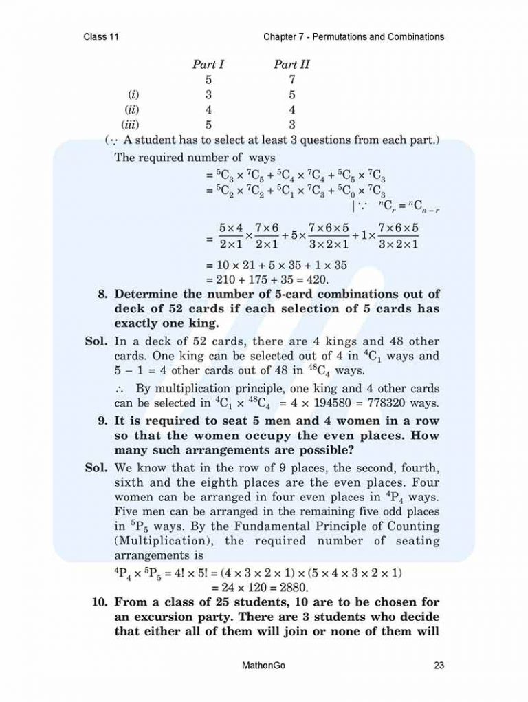 NCERT Solutions for Class 11 Maths Chapter 7 – Permutations and Combinations – MathonGo
