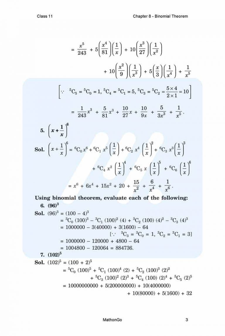 NCERT Solutions for Class 11 Maths Chapter 8 – Binomial Theorem – MathonGo