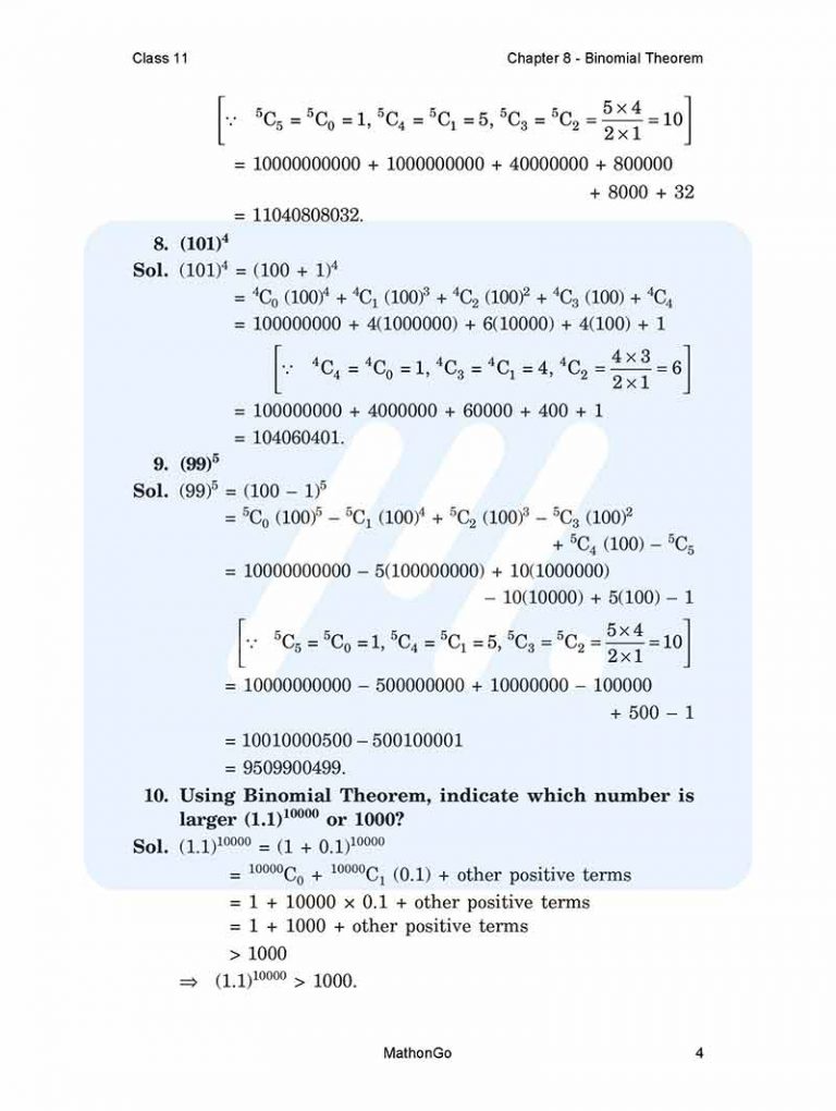 NCERT Solutions for Class 11 Maths Chapter 8 – Binomial Theorem – MathonGo