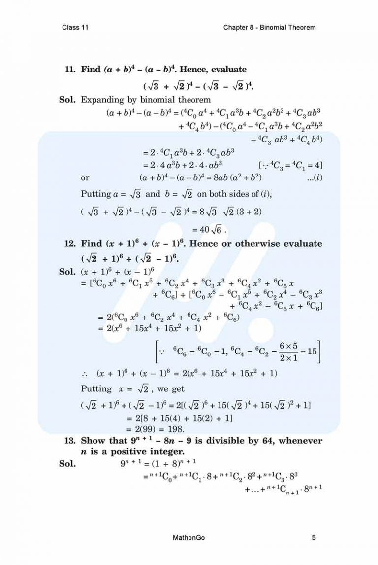 NCERT Solutions for Class 11 Maths Chapter 8 – Binomial Theorem – MathonGo