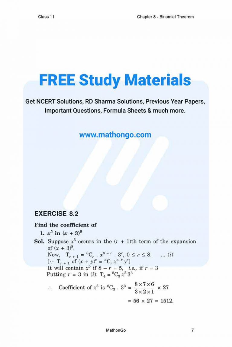 NCERT Solutions for Class 11 Maths Chapter 8 – Binomial Theorem – MathonGo