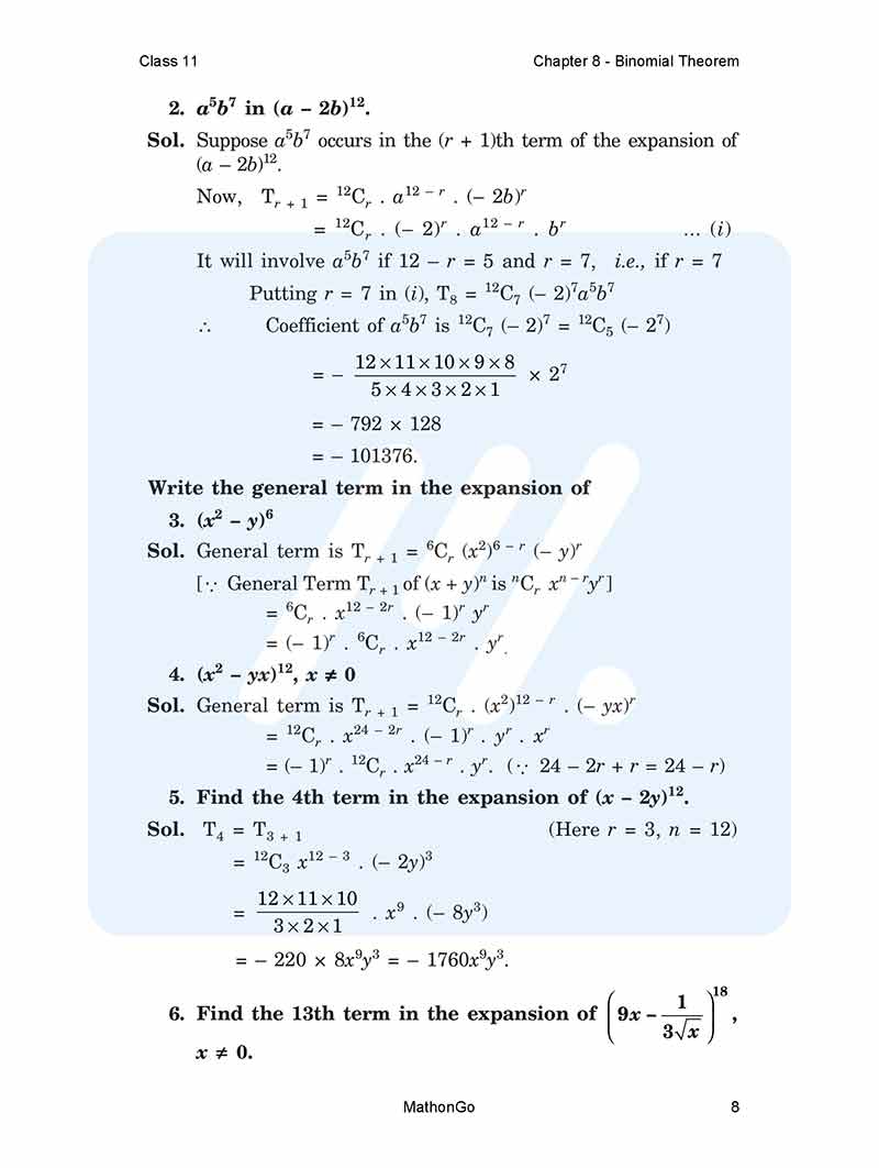 NCERT Solutions for Class 11 Maths Chapter 8 – Binomial Theorem – MathonGo