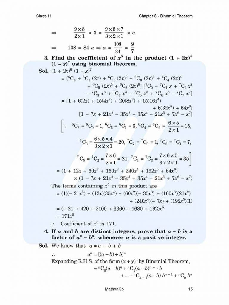 NCERT Solutions for Class 11 Maths Chapter 8 – Binomial Theorem – MathonGo