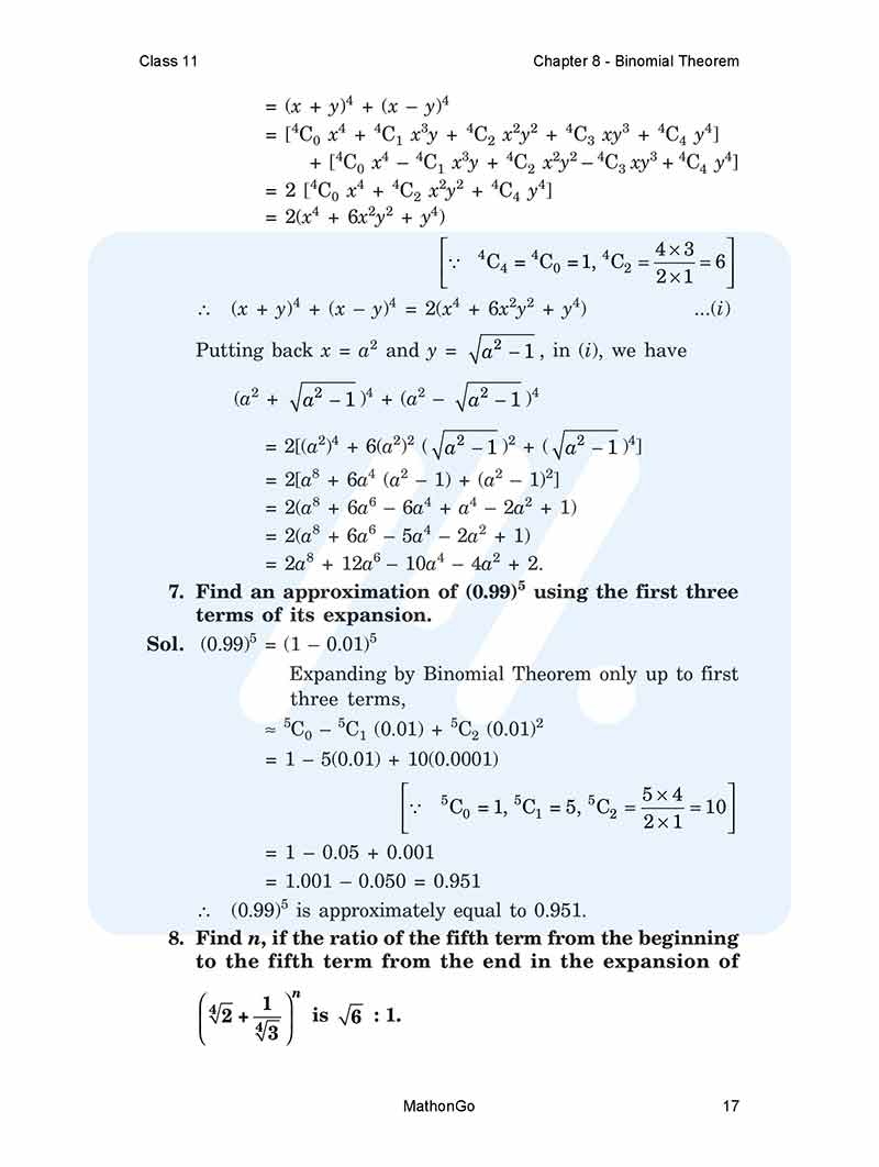 NCERT Solutions for Class 11 Maths Chapter 8 – Binomial Theorem – MathonGo