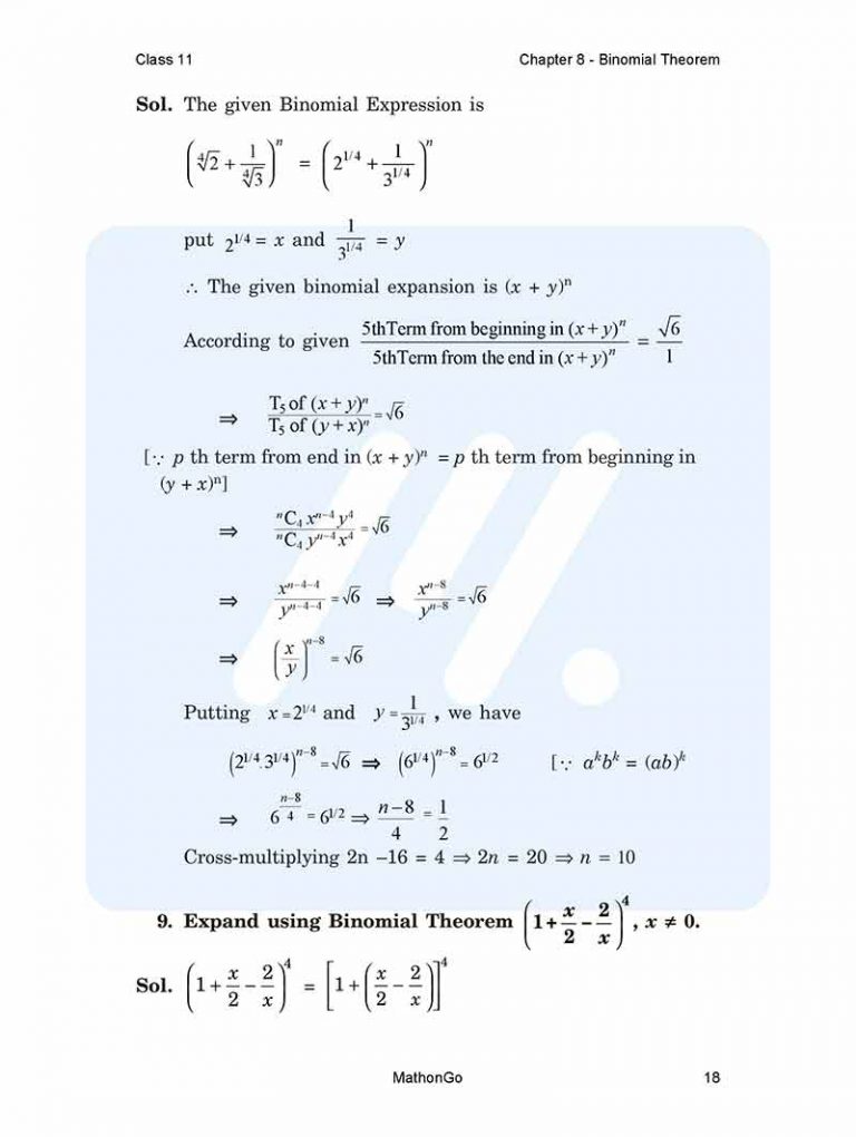 NCERT Solutions for Class 11 Maths Chapter 8 – Binomial Theorem – MathonGo