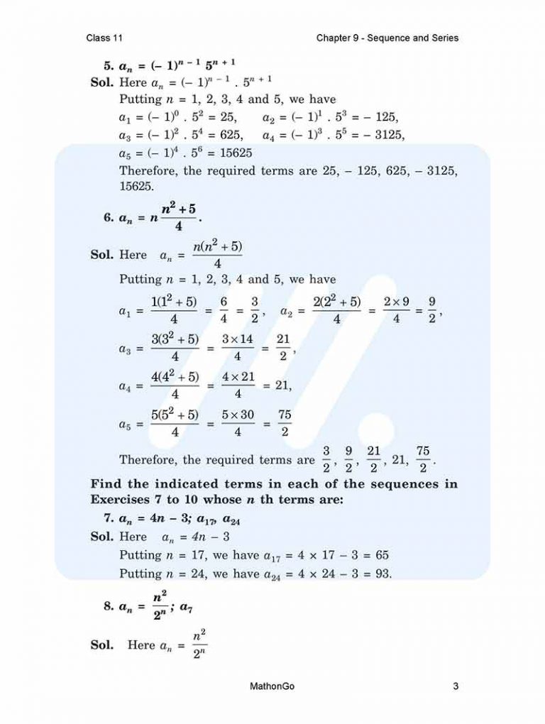 NCERT Solutions for Class 11 Maths Chapter 9 – Sequences and Series ...