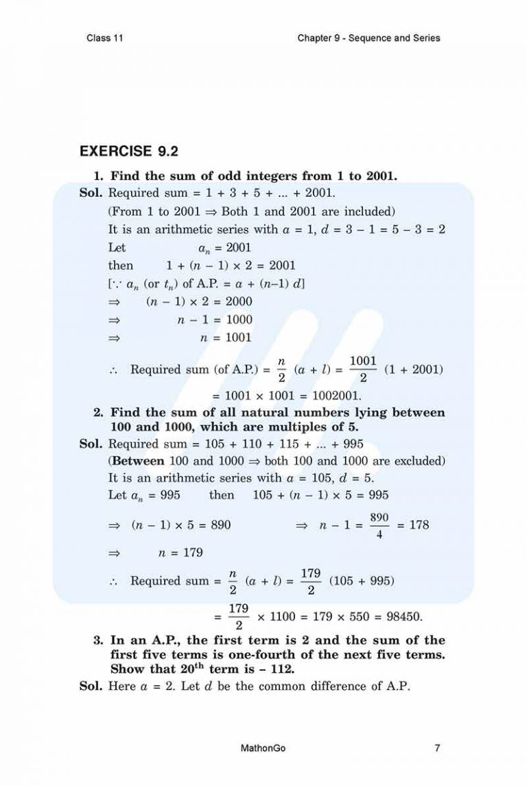 NCERT Solutions for Class 11 Maths Chapter 9 – Sequences and Series – MathonGo