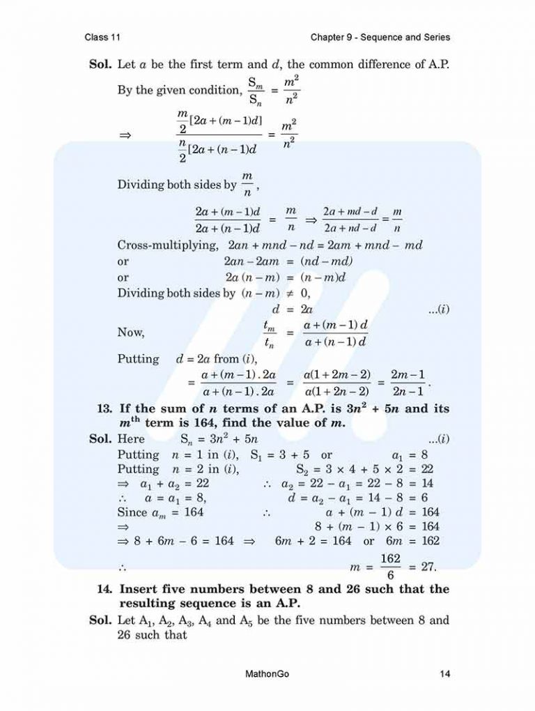 NCERT Solutions for Class 11 Maths Chapter 9 – Sequences and Series ...
