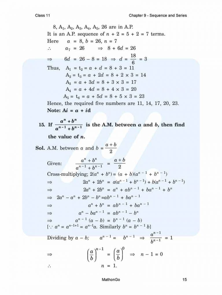 NCERT Solutions for Class 11 Maths Chapter 9 – Sequences and Series ...