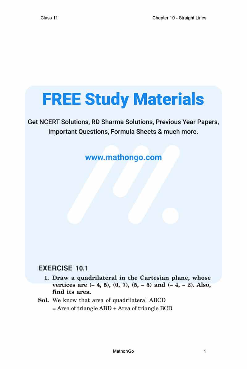 NCERT Solutions for Class 11 Maths Chapter 10 – Straight Lines – MathonGo