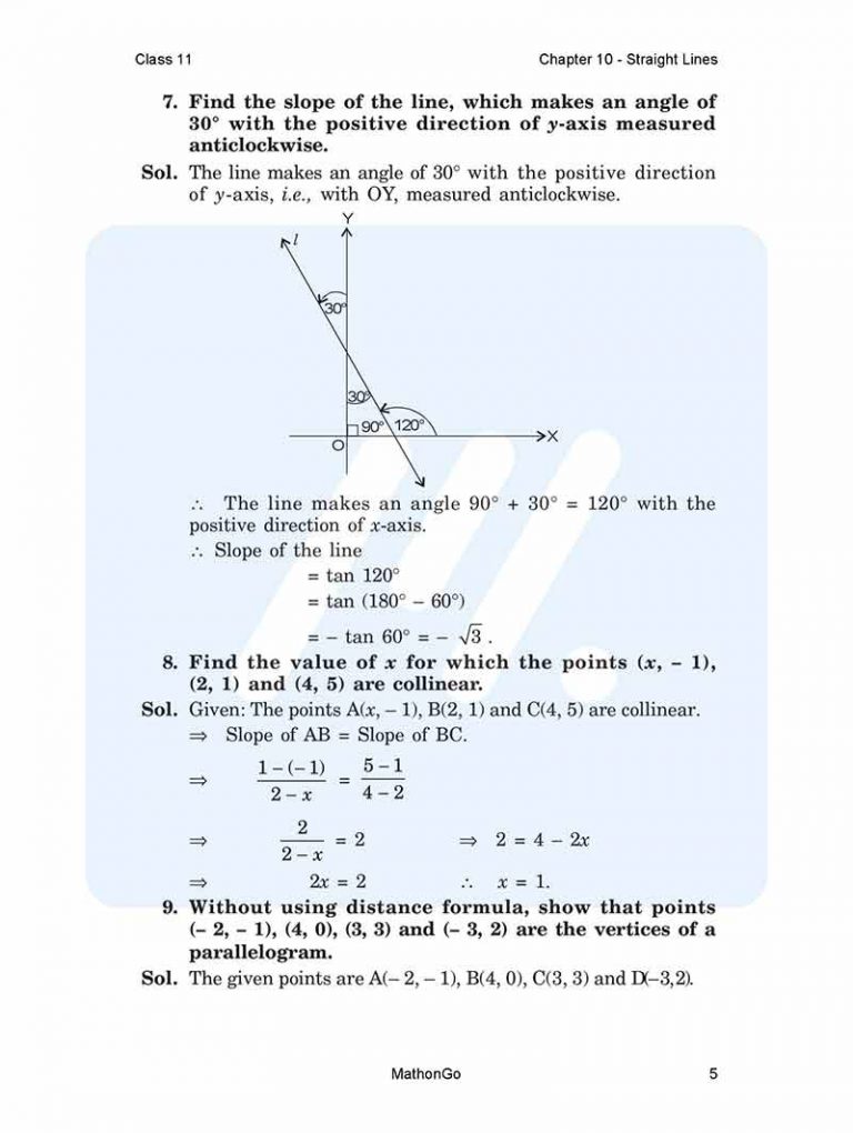 NCERT Solutions for Class 11 Maths Chapter 10 – Straight Lines – MathonGo